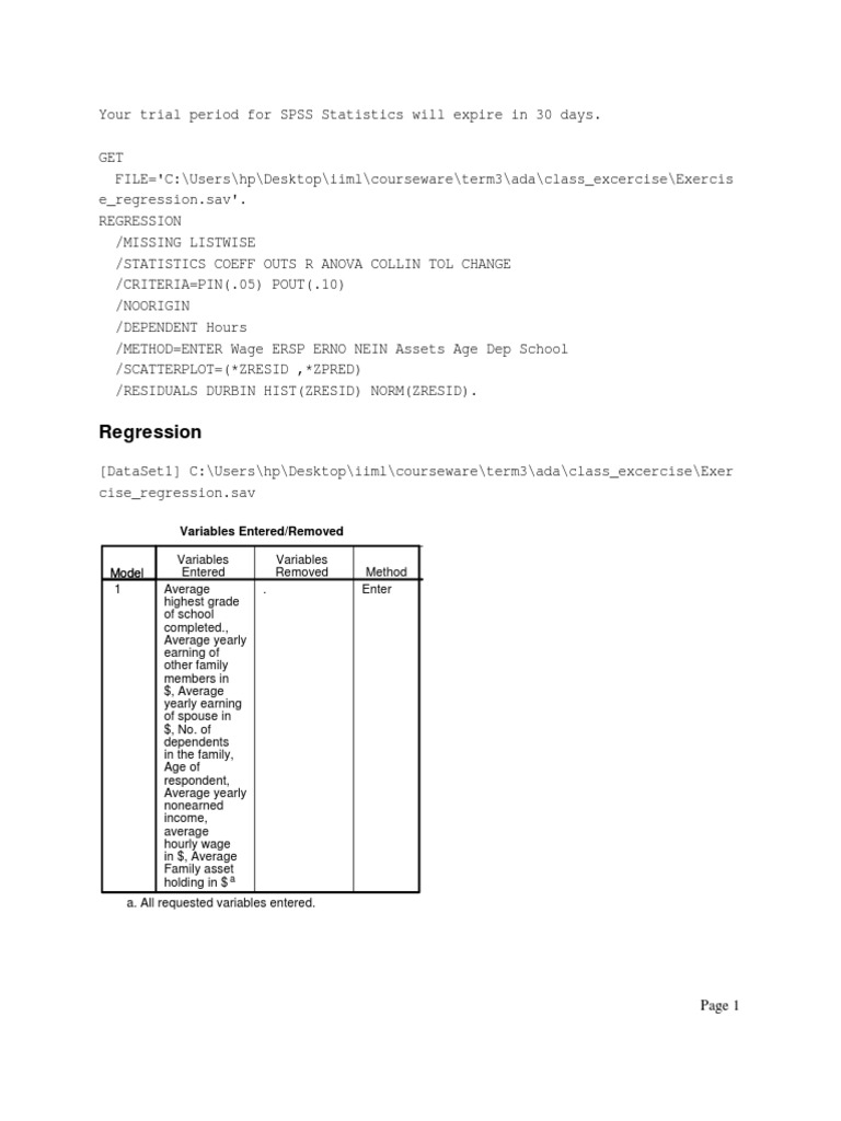Regression: Variables Entered/Removed | Download Free PDF | Errors And Residuals | Regression ...