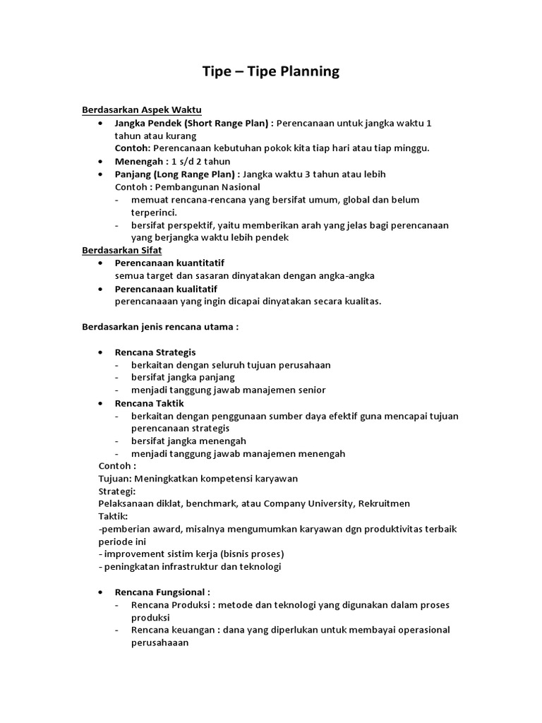Tipe - Tipe Planning | PDF | Bisnis