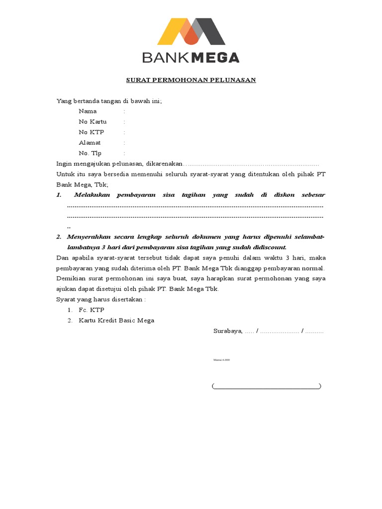Surat Permohonan Pelunasan | PDF