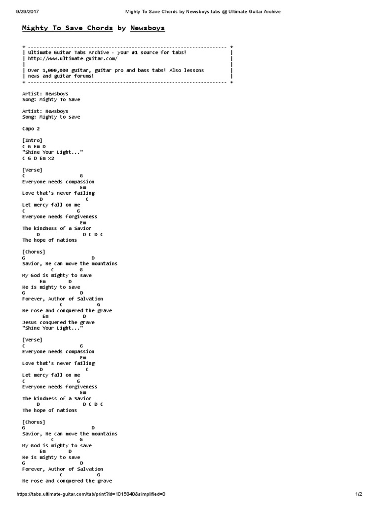 Mighty To Save Chords by Newsboys Tabs at Ultimate Guitar Archive ... Mighty To Save Chords by Newsboys Tabs at Ultimate Guitar Archive ...