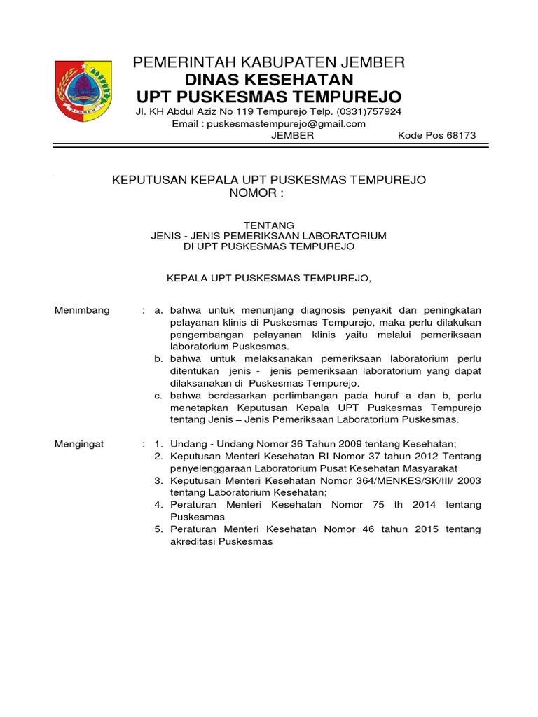 8.1.1 SK Jenis - Jenis Pemeriksaan Lab. FIX | PDF