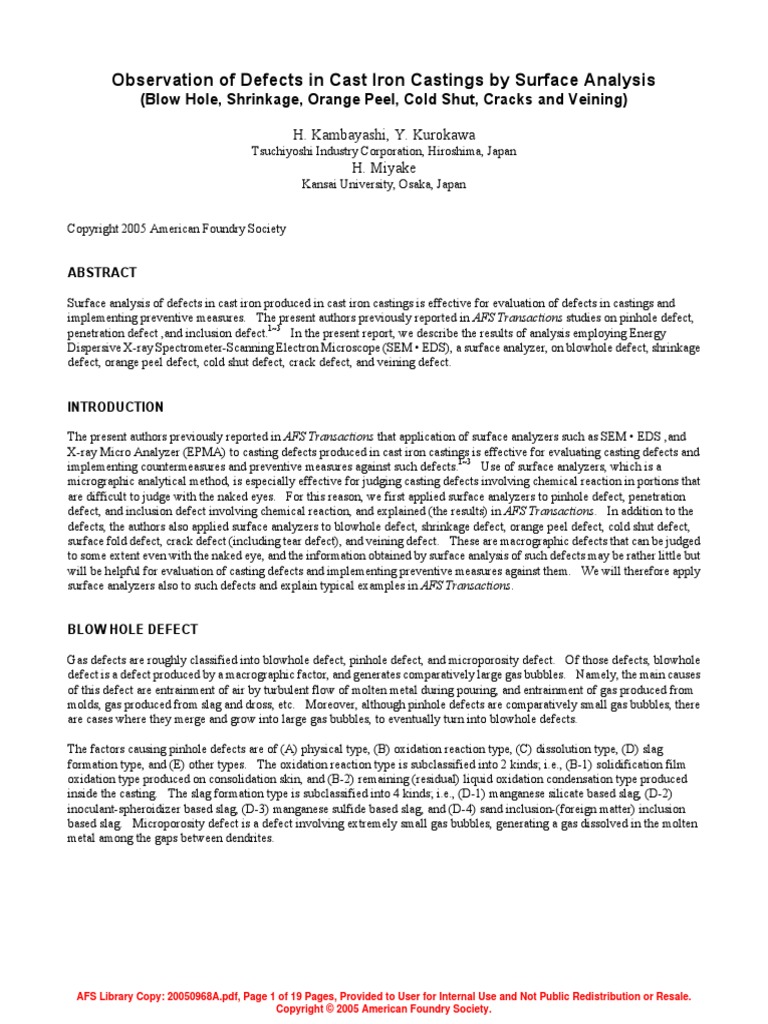Observation of Defects in Cast Iron Castings by Surface Analysis | PDF ...