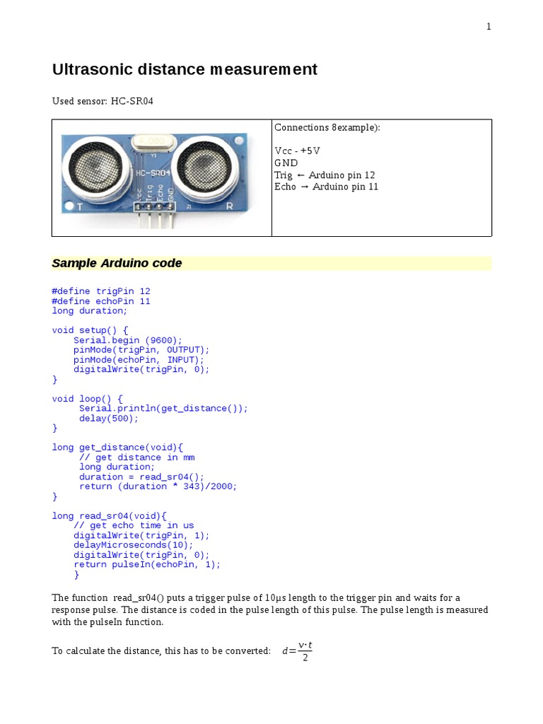 Ultrasonic Distance Measurement: Sample Arduino Code | PDF | Ultrasound ...