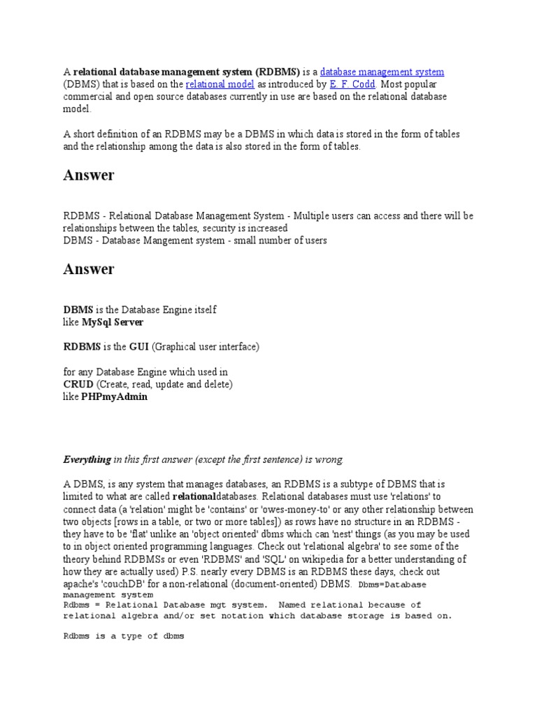 A Relational Database Management System PDF Databases Relational 