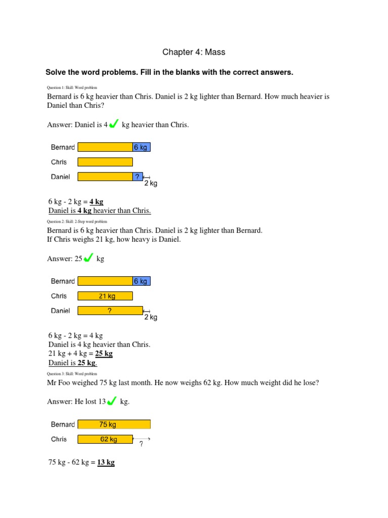 Solve The Word Problems. Fill in The Blanks With The Correct Answers ...