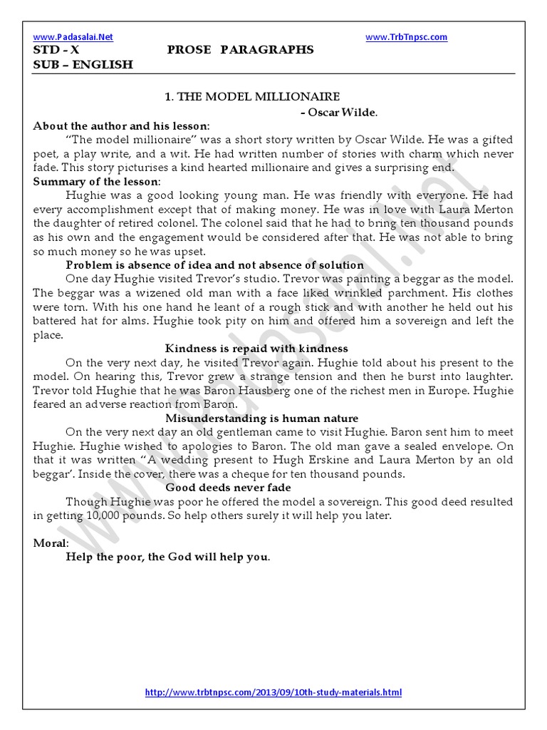 STD - X Prose Paragraphs Sub - English | PDF | Domestic Worker