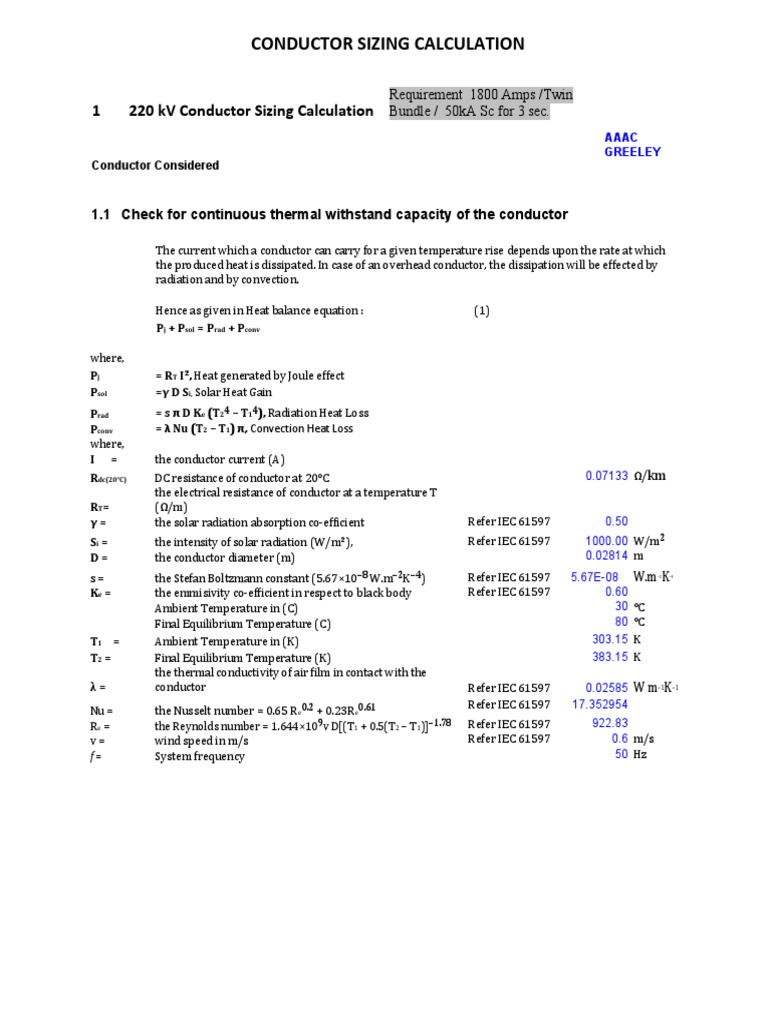 1 220 KV Conductor Sizing Calculation | PDF | Electrical Resistivity ...