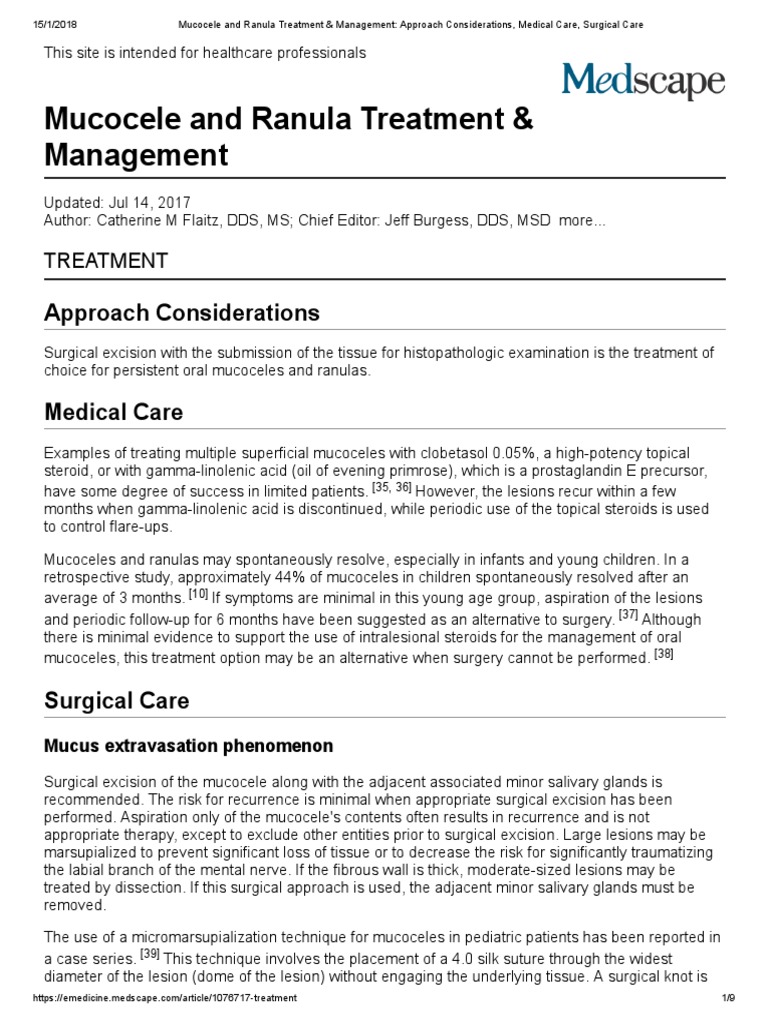 Mucocele and Ranula Treatment & Management - Approach Considerations ...