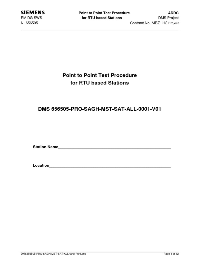 Point To Point Test Procedure For RTU Based Stations | PDF | Electrical ...
