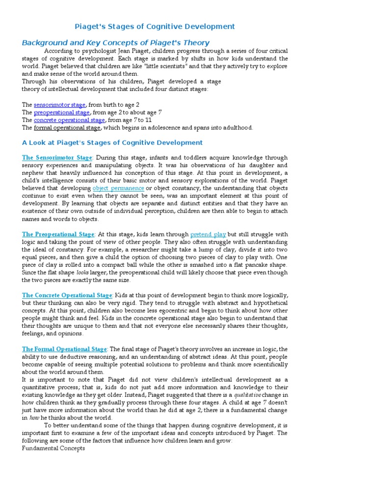 Piaget's Cognitive Development Theory | PDF | Cognitive Development ...