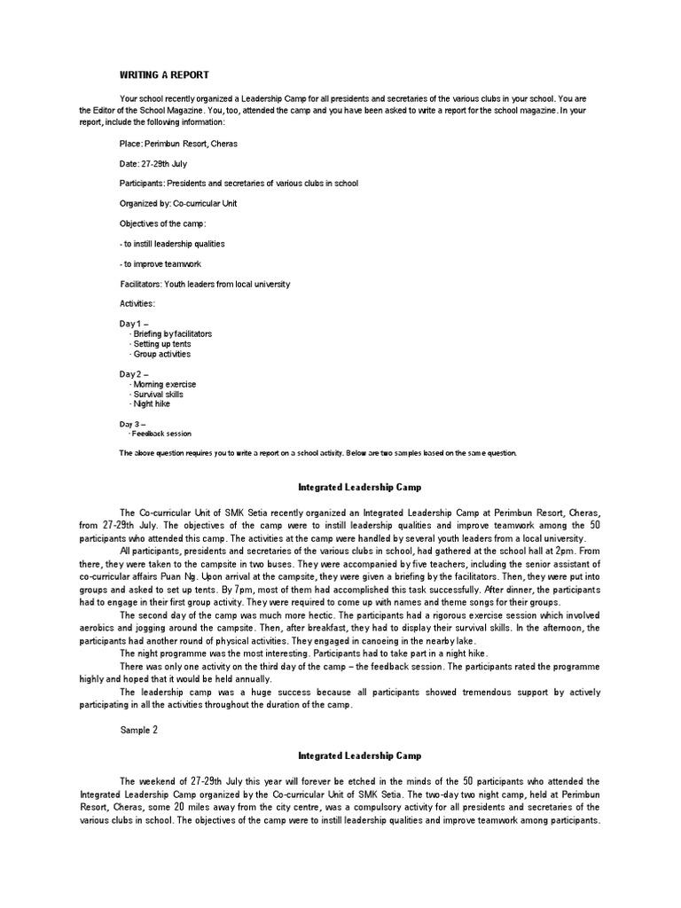 Writing A Report On Camping | PDF | Camping | Leadership