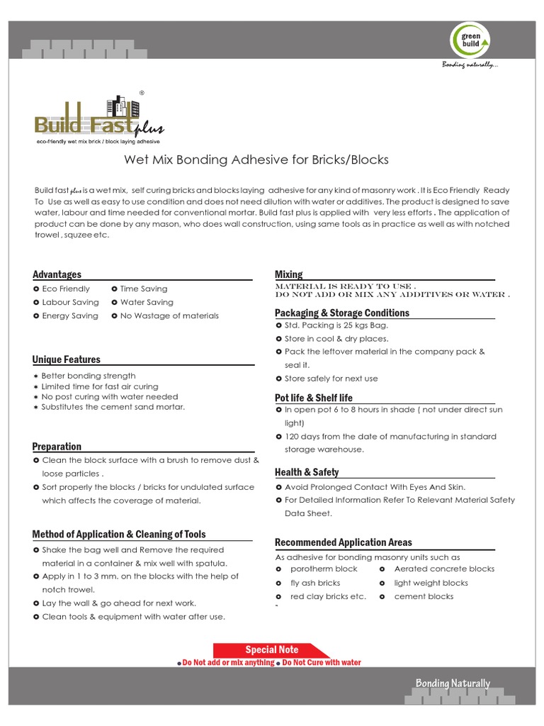 Product Data Sheet - GBP Build Fast | Brick | Masonry