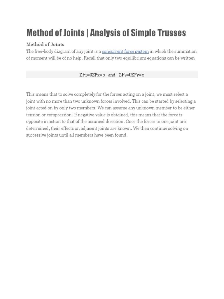 Method of Joints - Analysis of Simple Trusses | PDF | Truss | Force