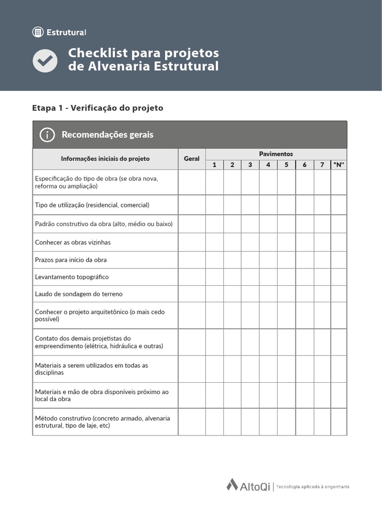 Impressão - Checklist para Projetos de Alvenaria Estrutural PDF | PDF | Engenharia Civil | Science