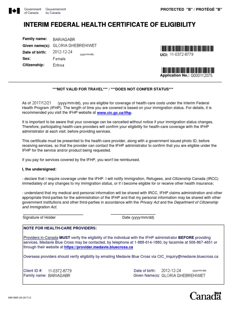 Interim Federal Health Certificate of Eligibility Interim Federal ...
