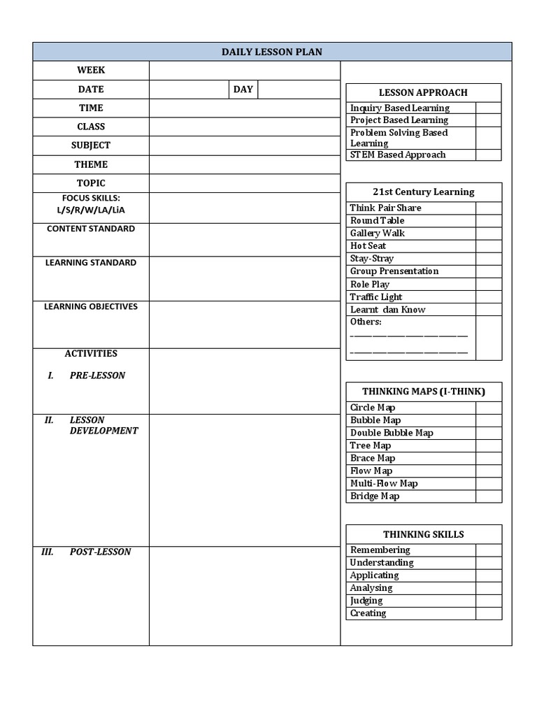 Daily Lesson Plan OG Template | PDF | Lesson Plan | Project Based Learning