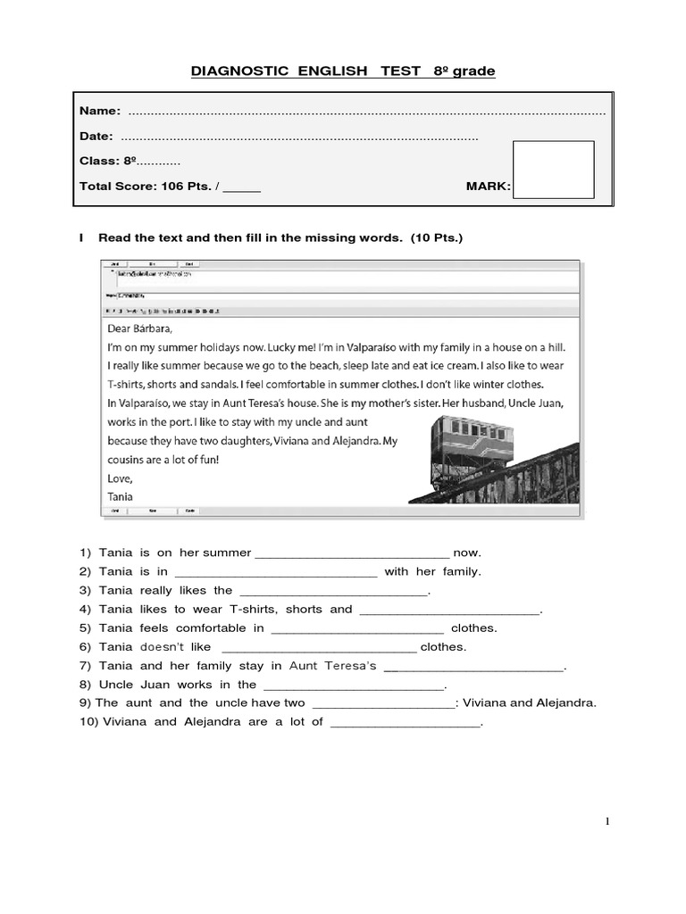 Diagnostic English Test 8º Grade | Download Free PDF | Rules | Morphology