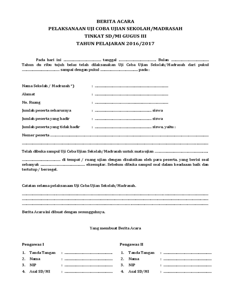 Berita Acara Tryout | PDF