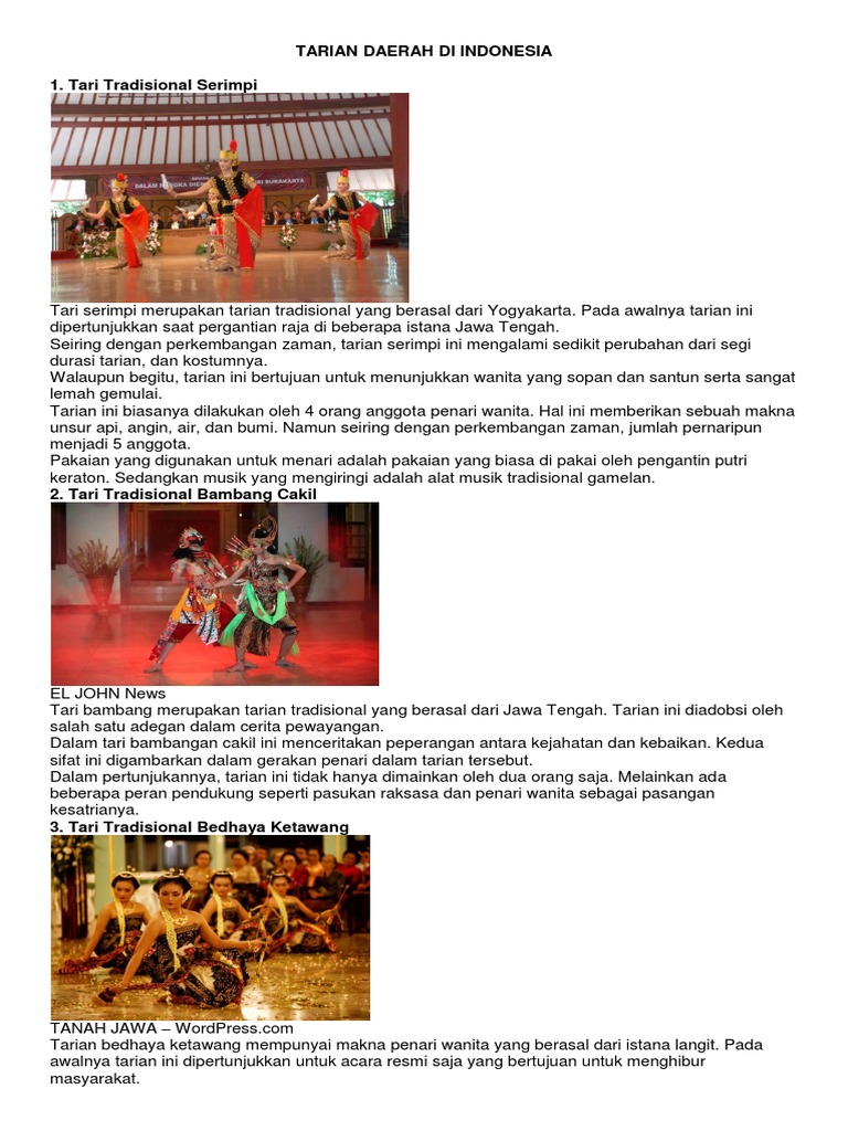 50 Tarian Daerah Indonesia Beserta Penjelasan Dan Gambarnya | PDF