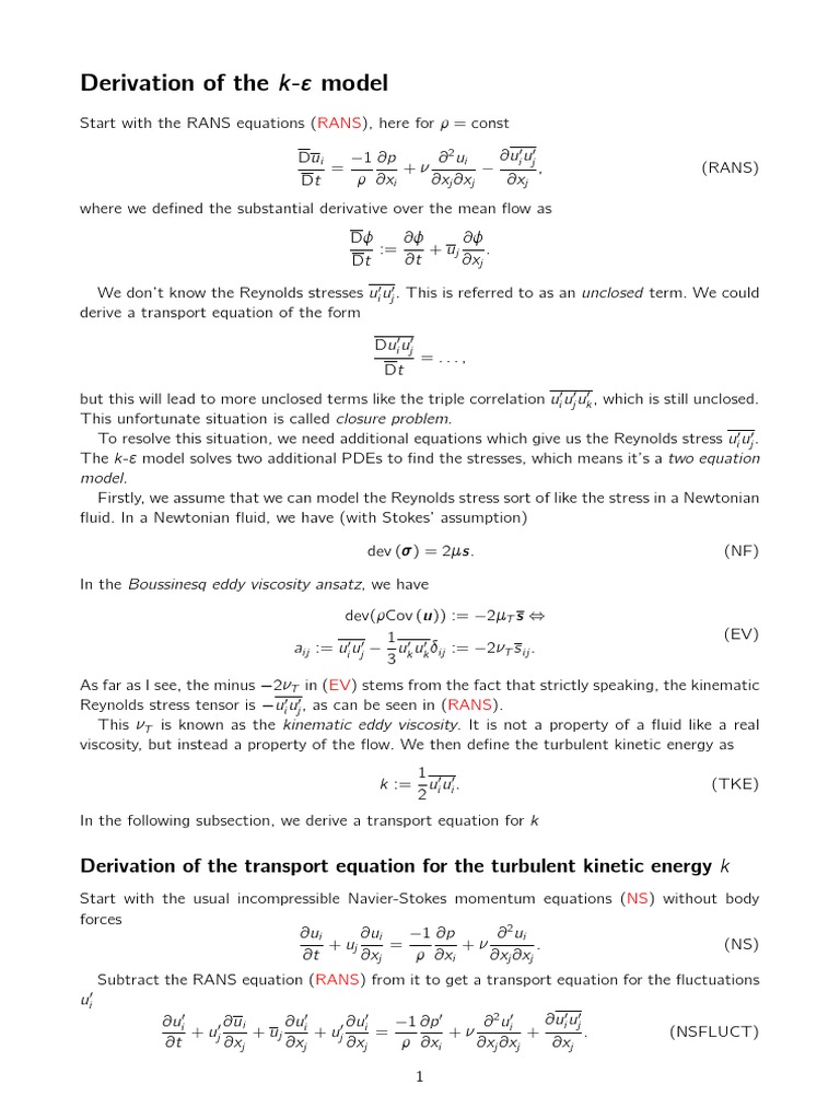 Derivation of The K Epsilon Model | PDF | Viscosity | Turbulence