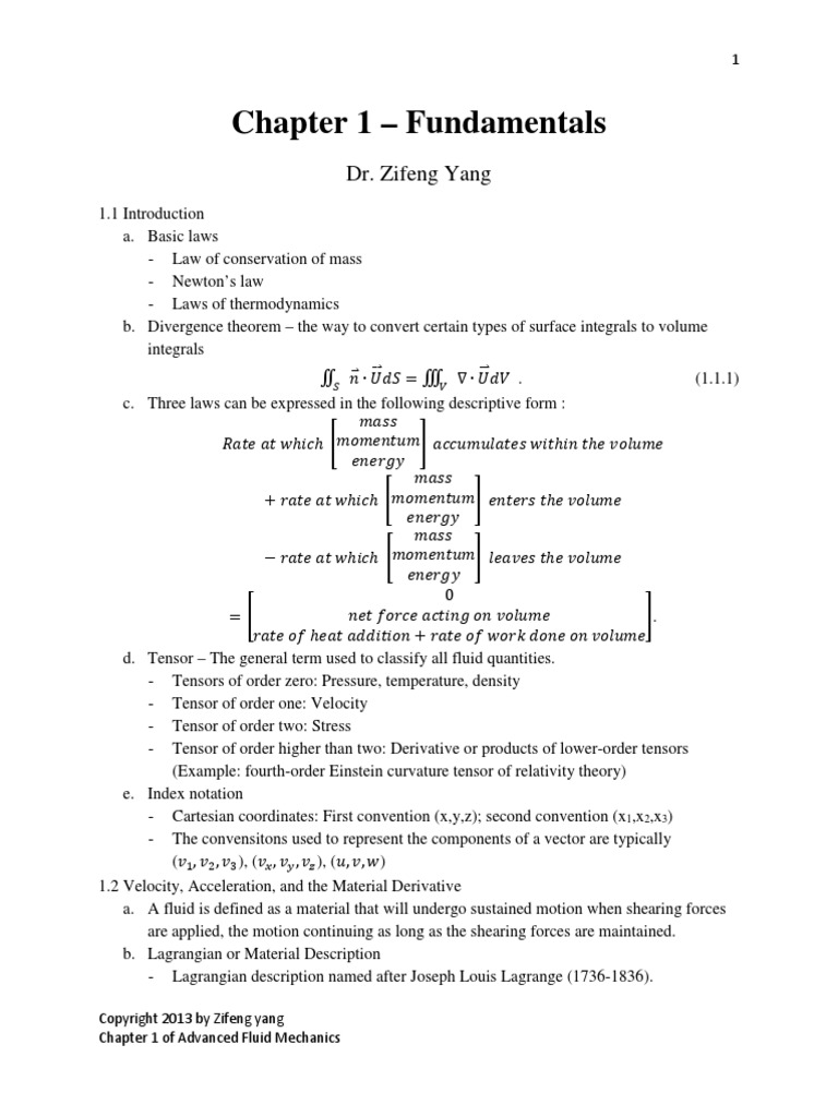 Chapter 1 - Fundamentals: Dr. Zifeng Yang | PDF | Vortices | Fluid Dynamics