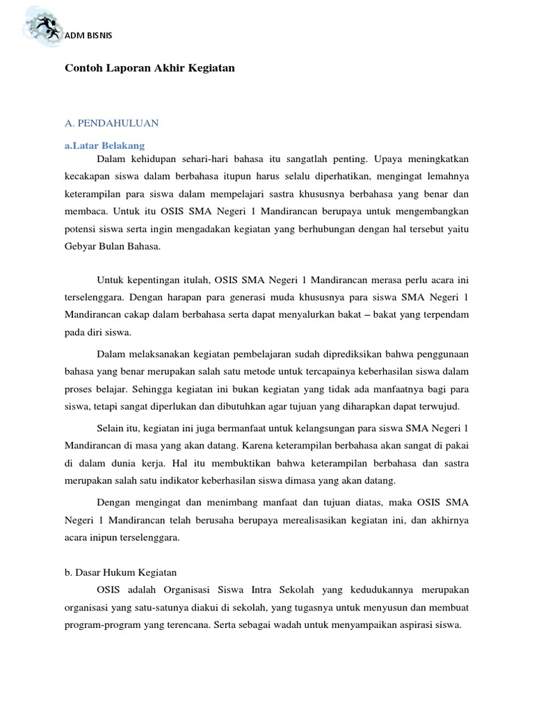Contoh Laporan Akhir Kegiatan Pelatihan Set Kantor Riset - Riset
