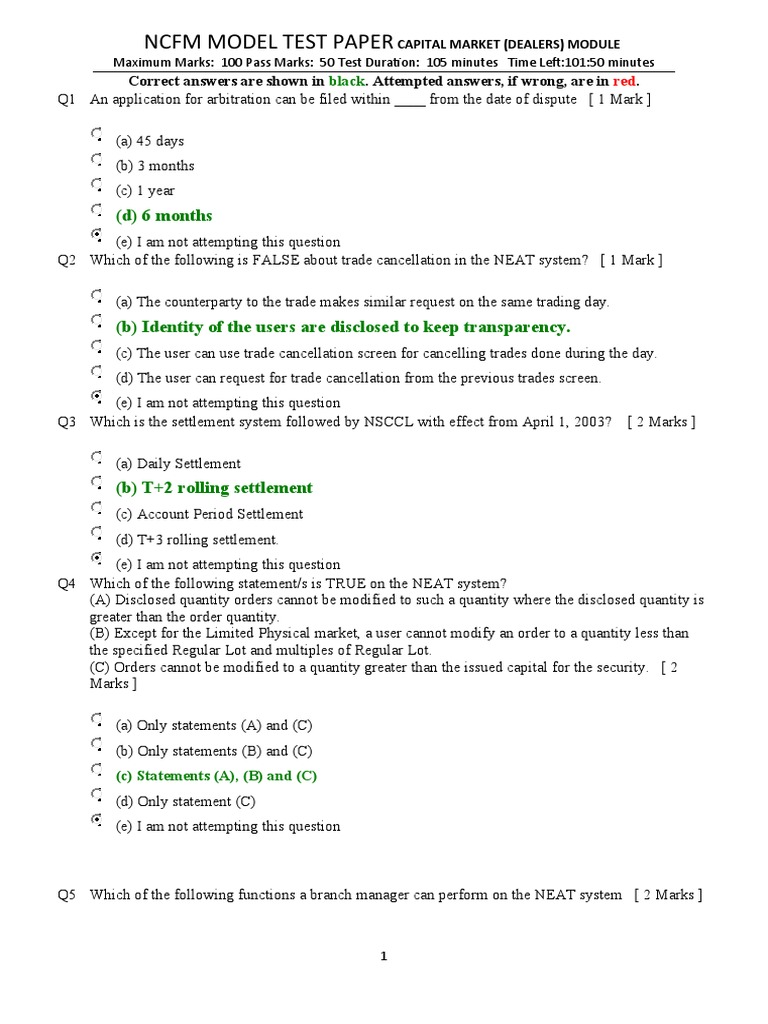 NCFM Model Test Paper Capital Market | PDF | Securities (Finance) | Stocks