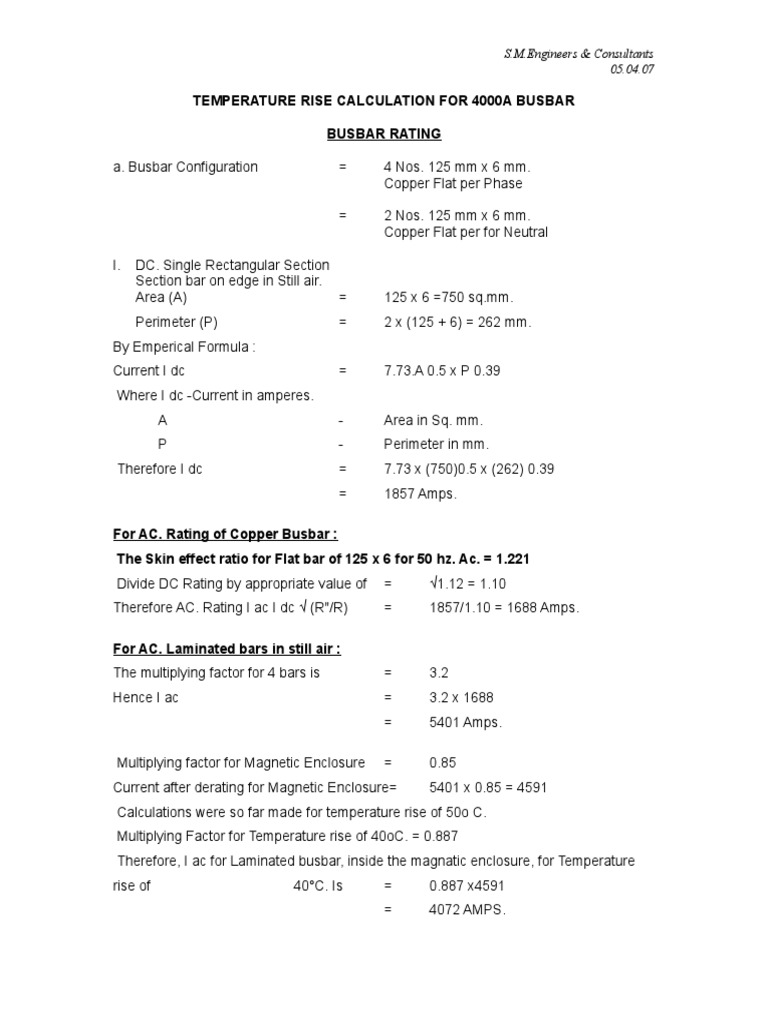 Temperature Rise Calculation For 4000A Busbar | PDF | Alternating Current | Quantity