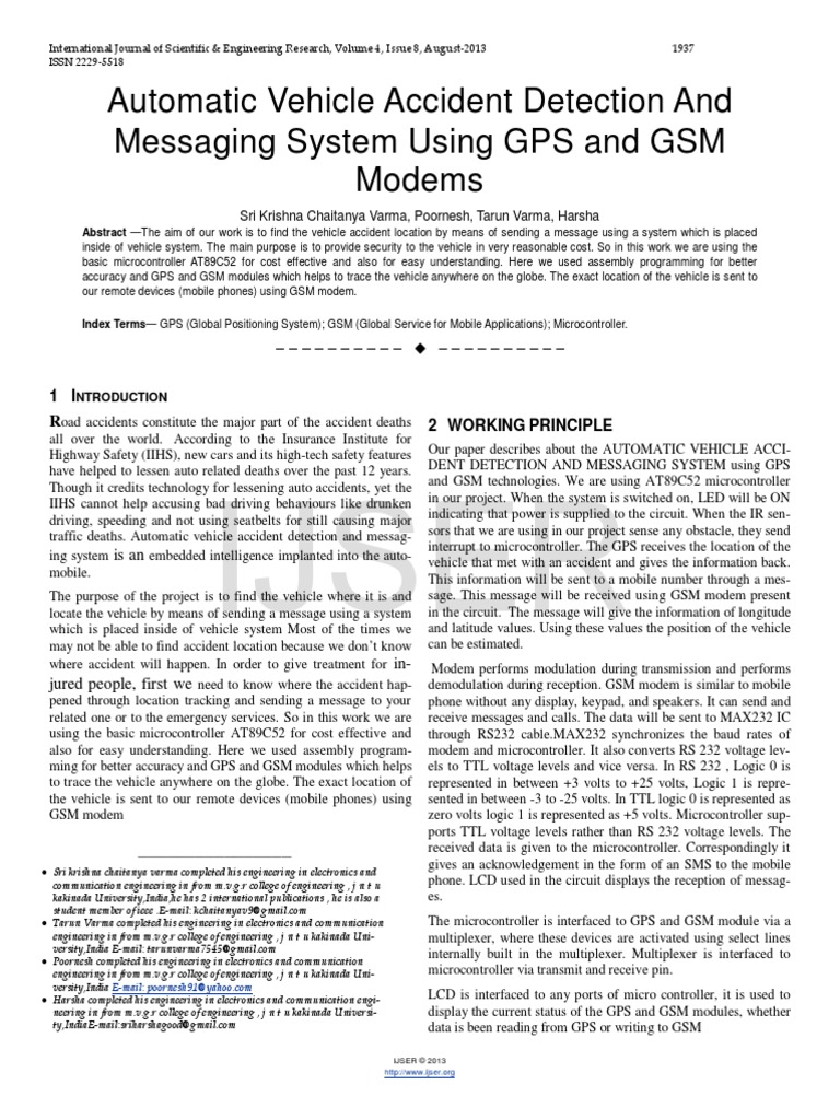 Automatic Vehicle Accident Detection And Messaging System Using Gps And Gsm Modems Pdf Pdf