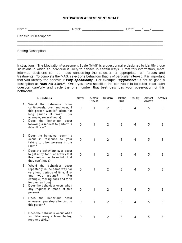Motivation Assessment Scale Guide | PDF | Motivation | Motivational