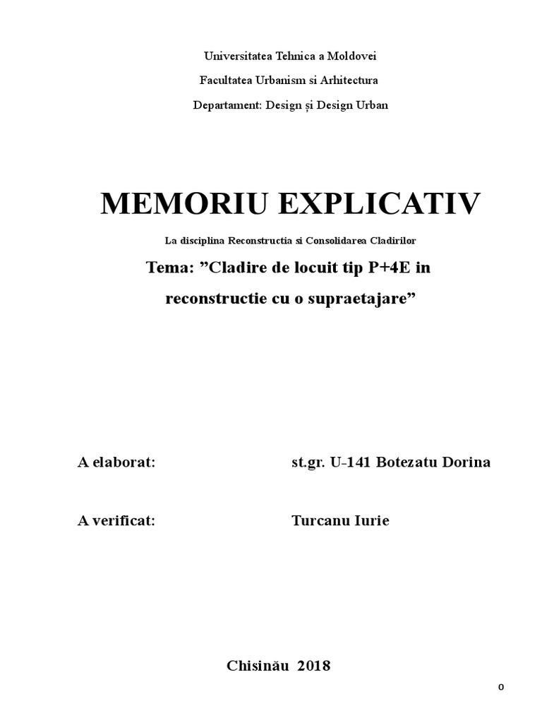 Memoriu Explicativ: Tema: "Cladire de Locuit Tip P+4E in Reconstructie ...