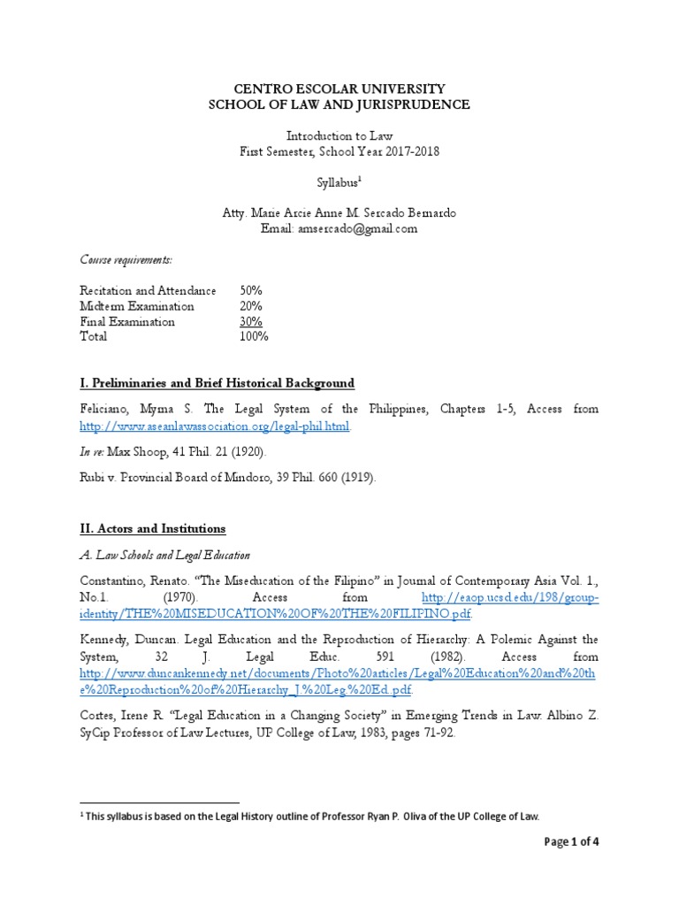 Introduction to Law Syllabus | Legal Education | Virtue