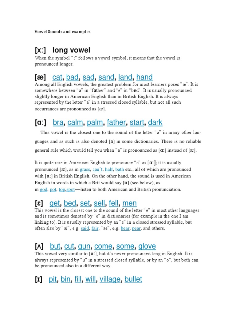 Vowel Sounds and Examples | PDF | Vowel | Stress (Linguistics)