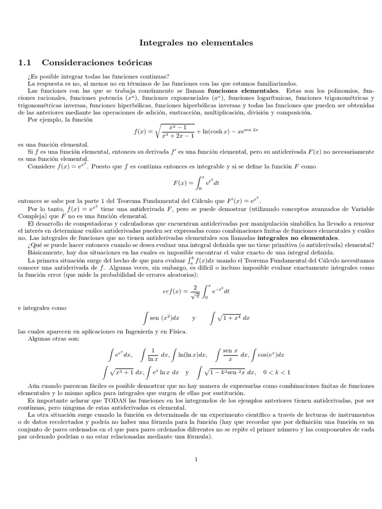 Integrales No Elementales y su Evaluación | PDF | Integral | Función ...