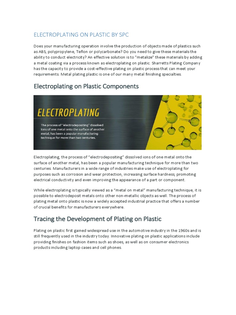 Electroplating On Plastic by SPC | PDF | Thermoplastic | Metals