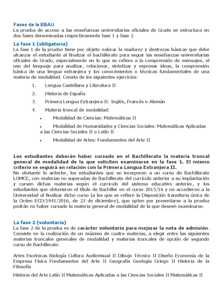 Fases de La EBAU | PDF | Cognición | Science