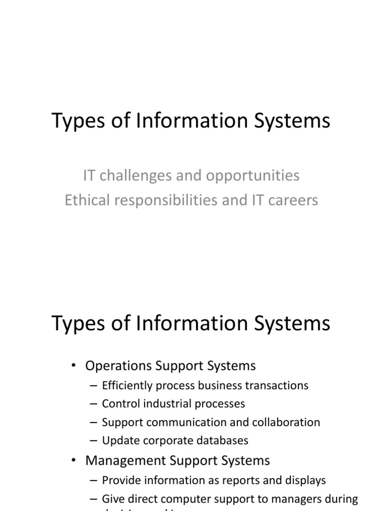 Types of Information Systems: IT Challenges and Opportunities Ethical ...