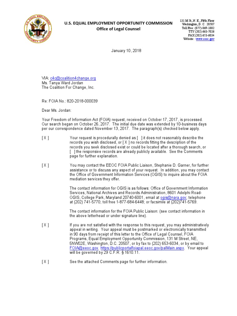 EEOC FOIA Reply to the Coalition For Change (C4C) | Freedom Of ...