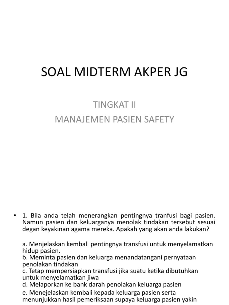 Soal Midterm Manajemen Pasien Safety | PDF