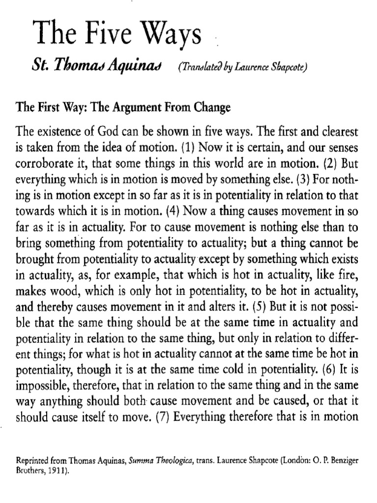 St Thomas Aquinas' Five Ways Argument for God's Existence | PDF | Logic ...