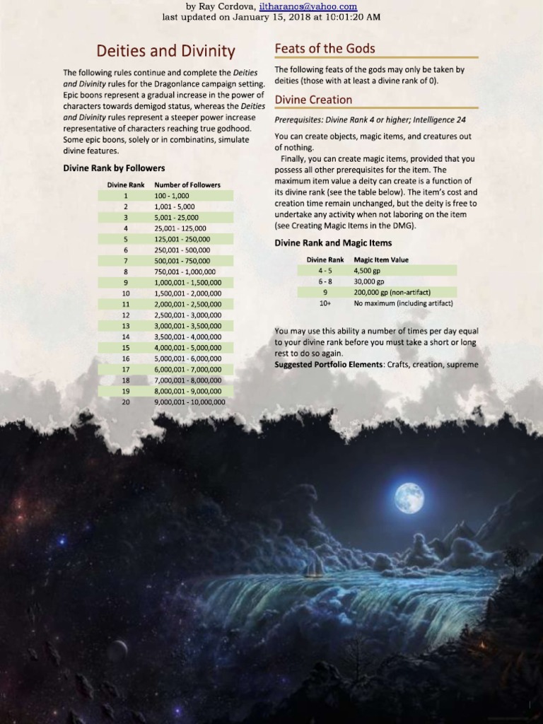 Excerpt - 5e Deities and Divinity For Dragonlance | PDF