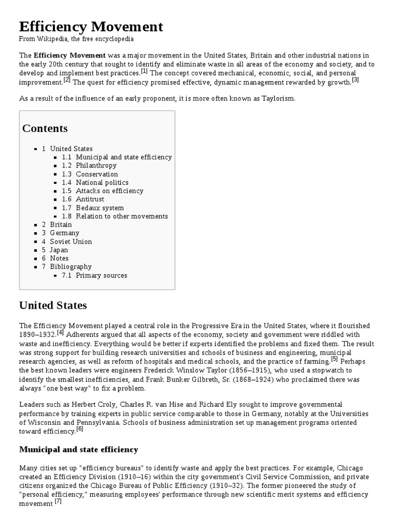 Efficiency Movement: From Wikipedia, The Free Encyclopedia | PDF ...