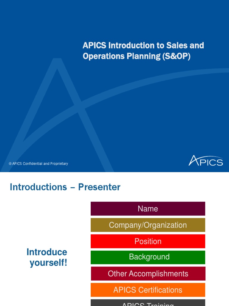 APICS Introduction To Sales and Operations Planning (S&OP) | PDF | Inventory | Accountability