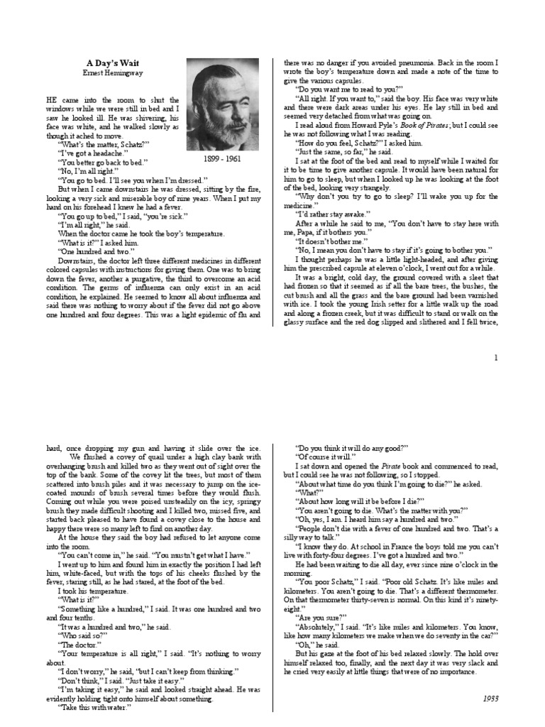 A Day's Wait - Ernest Hemingway | PDF