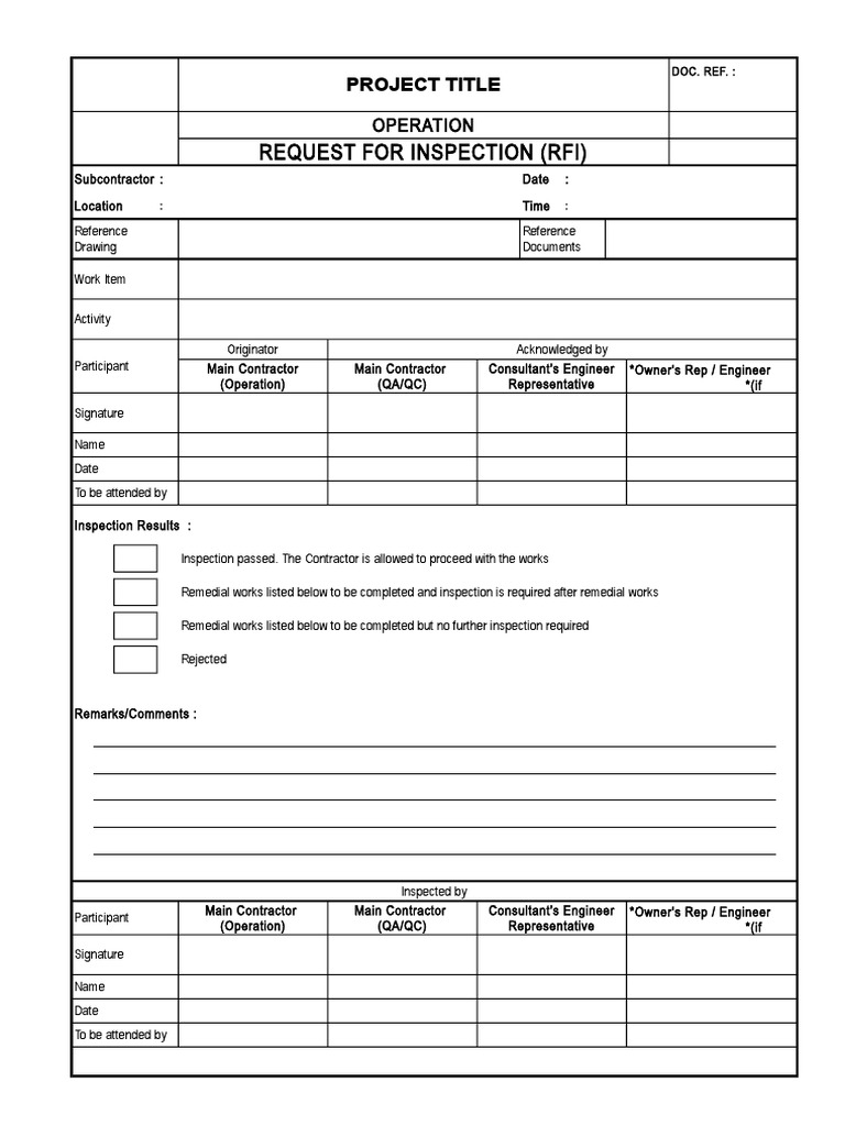 Request For Inspection (Rfi) : Operation | PDF | Engineering | Business