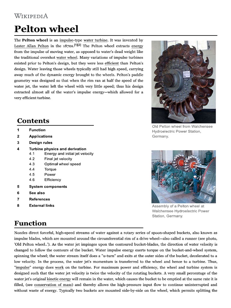 Pelton Wheel - Wikipedia | PDF