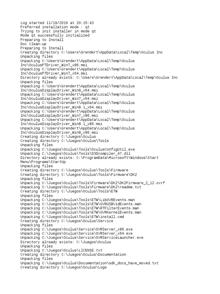 Oculus VR Installation Log | PDF | Computing Platforms | Computer Engineering