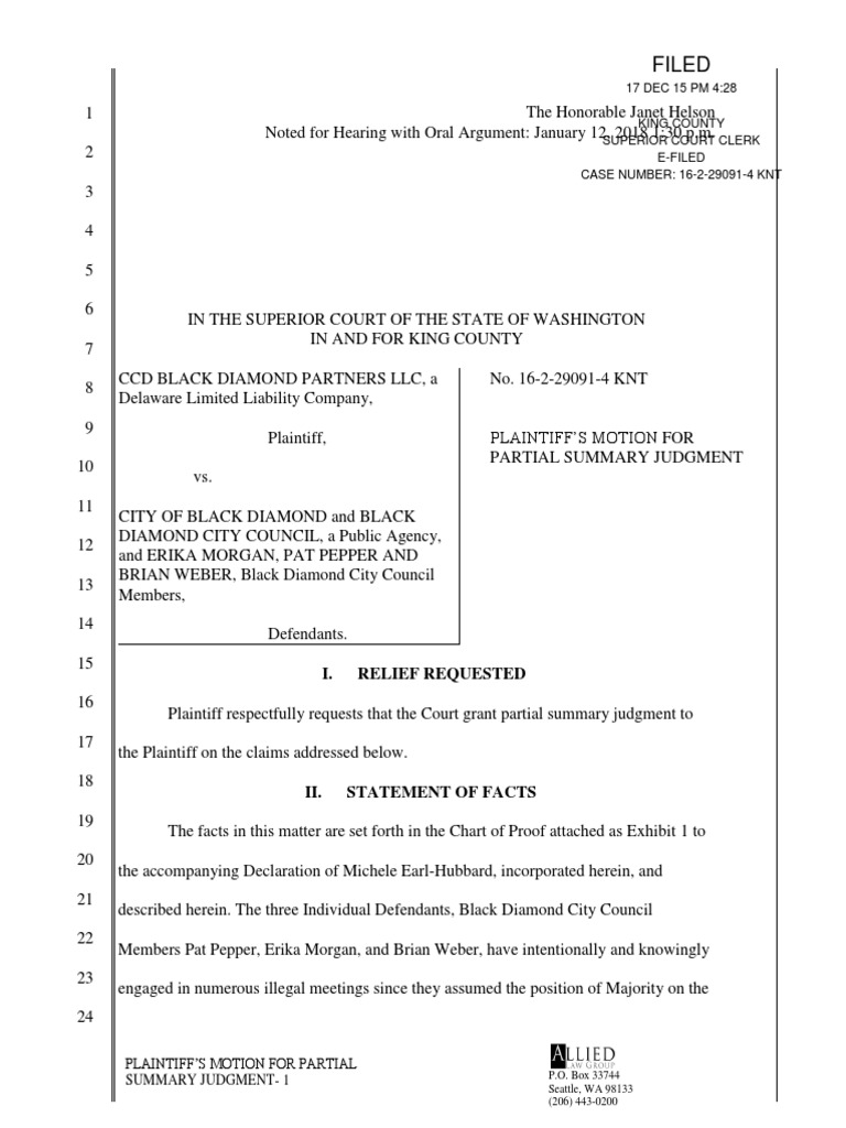 Oakpointe's Motion For Partial Summary Judgement | PDF | Summary ...