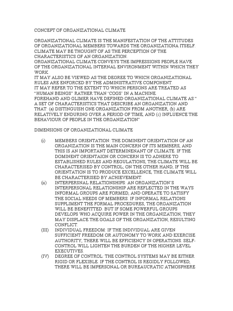 Concept of Organizational Climate | PDF | Interpersonal Relationships ...