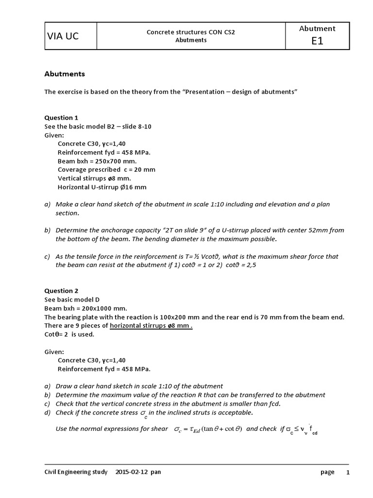 Abutment E1 | PDF | Beam (Structure) | Bending